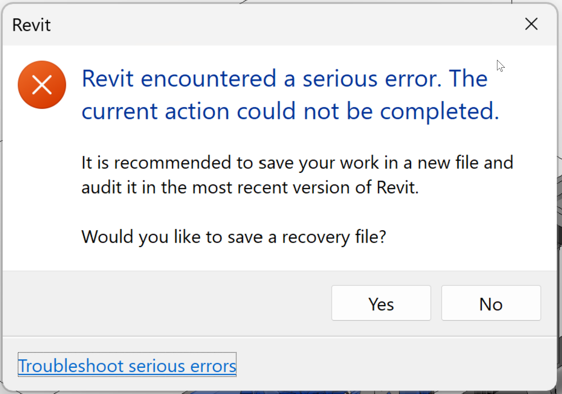"Revit encountered a serious error" trying to edit an in-place family in Revit