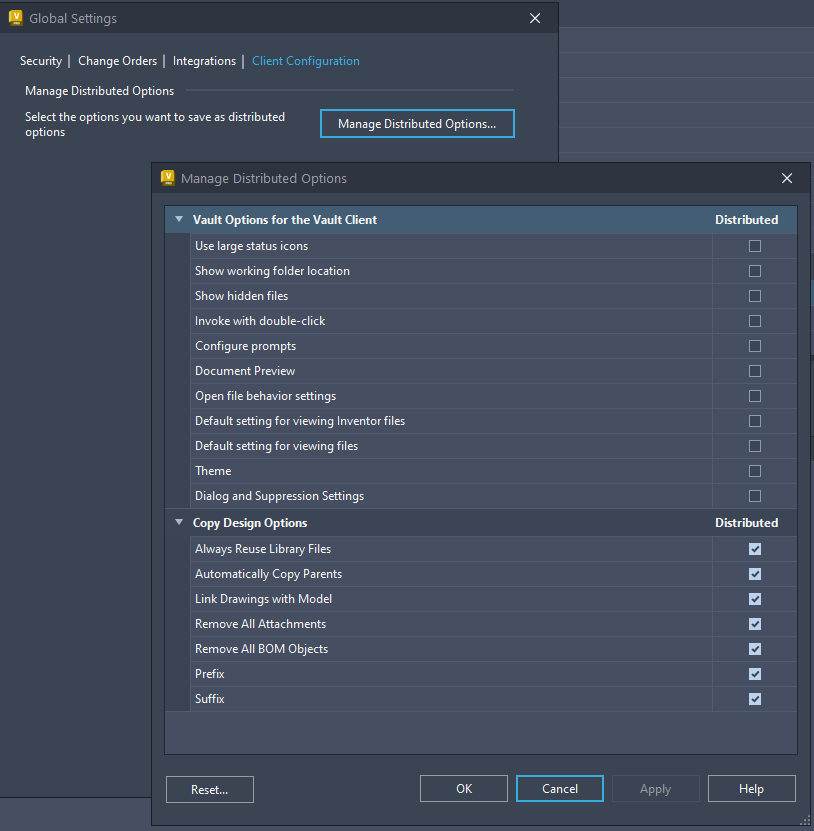 Place to see all used distributed options in Vault