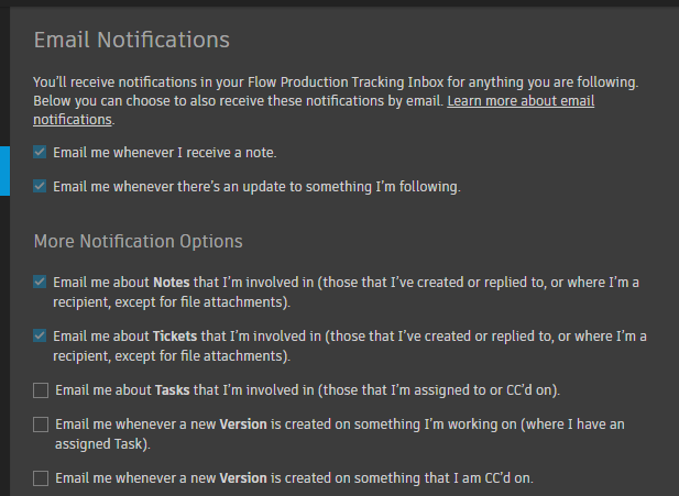 Unable to change email notification settings in Flow Production Tracking