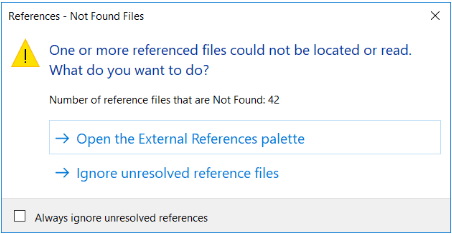 "One or more referenced files could not be located or read" when opening a drawing in DWG TrueView