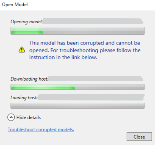 "This model has been corrupted and cannot be opened. For ...
