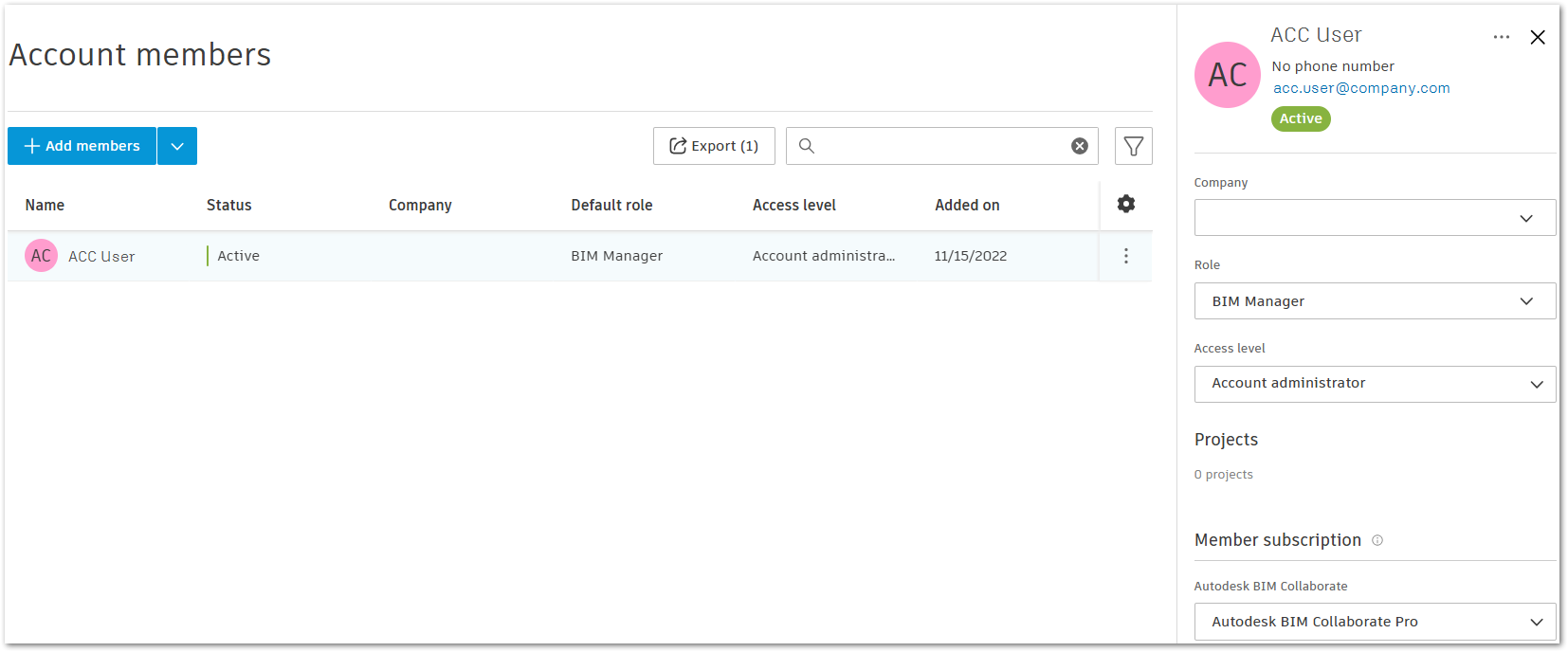 User and license assignment for ACC (Autodesk Construction Cloud) products