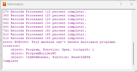 "Postprocessor Error - Broken connection" error NCB0260: This machine ...