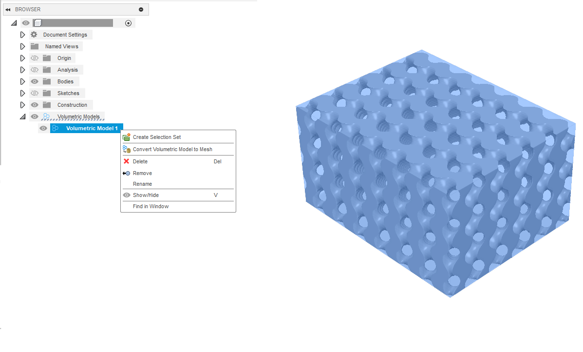 从 Fusion 导出的体积晶格零件不包含晶格单元