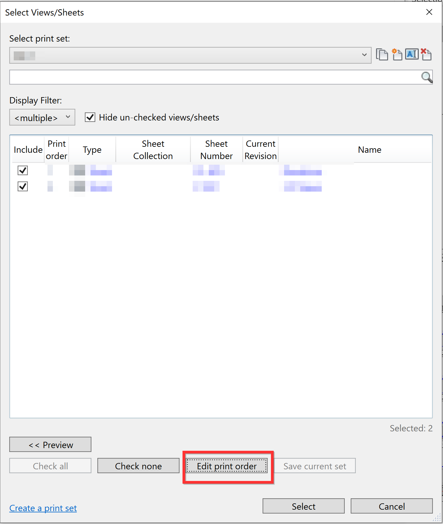 Edit print order button is unresponsive when exporting to PDF from Revit