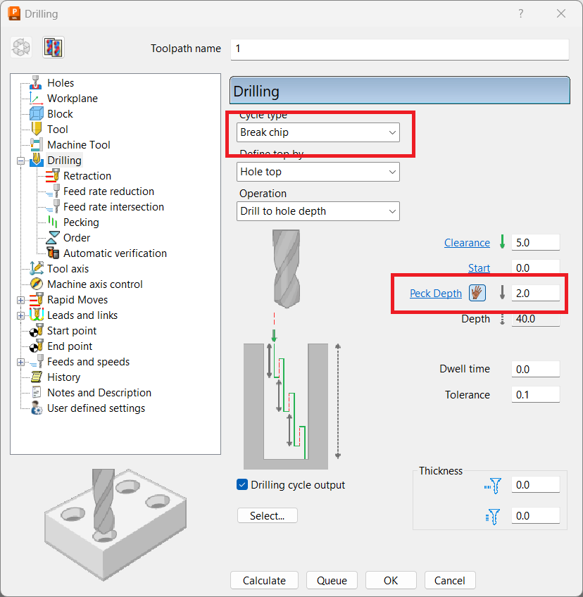How to create a drilling cycle with greater retraction than increment ...