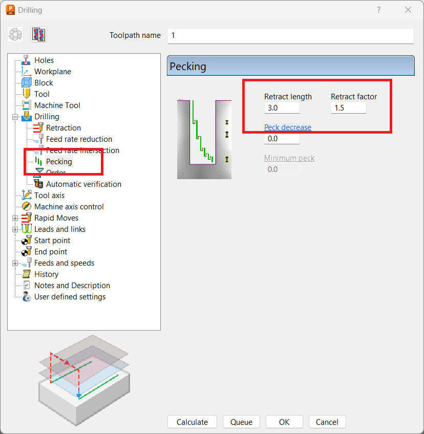 How to create a drilling cycle with greater retraction than increment ...