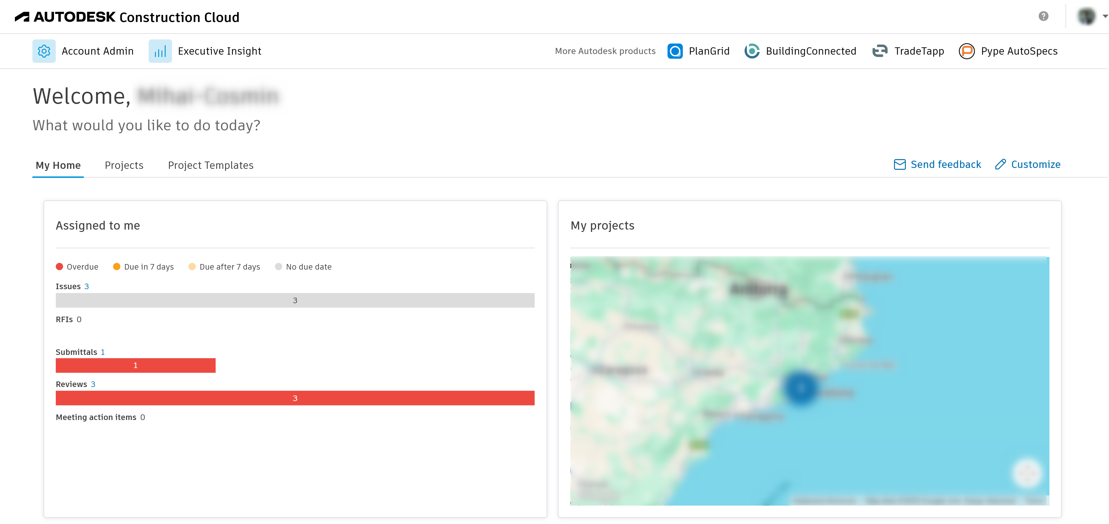 Map displays incorrect location in BIM 360 or ACC Project Home