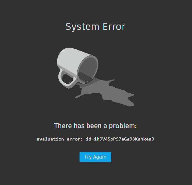 Page crash and "System Error" error message received when attempting to ...