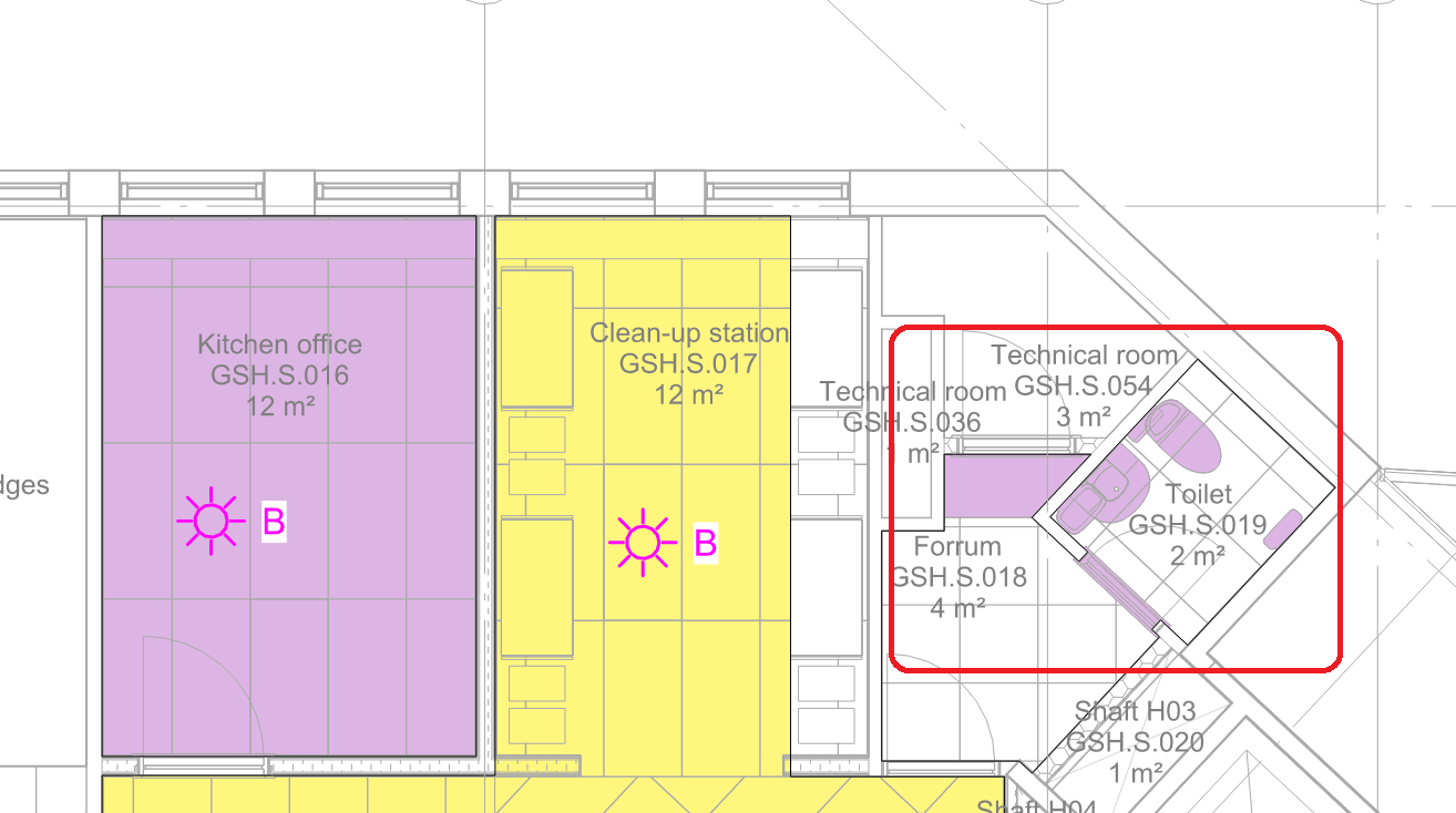 In specific rooms filled regions only color furniture and door elements ...