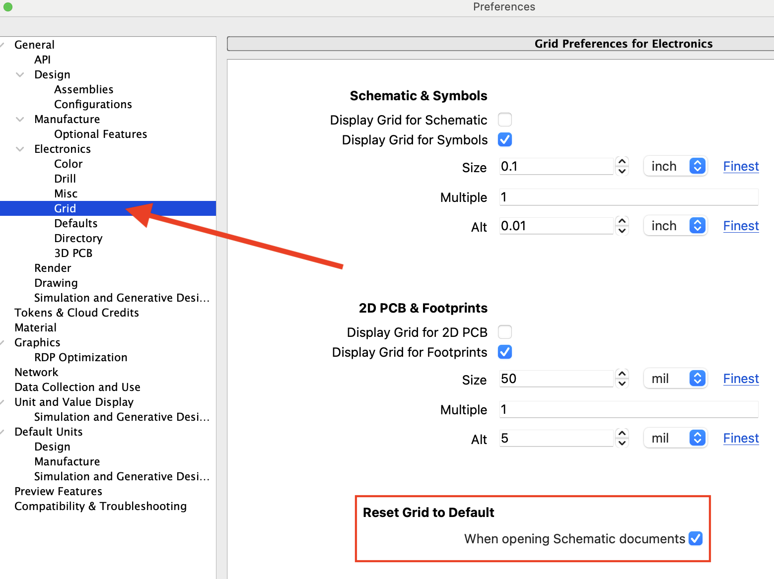 Unable to reset schematic Layout Grid in Fusion Electronics