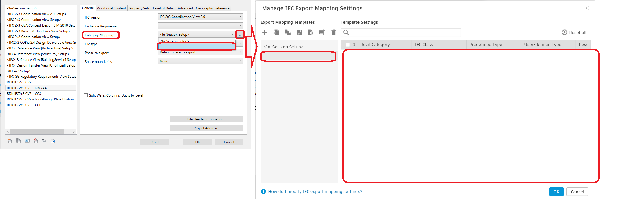 IFC Export settings corrupted after upgrade in Revit