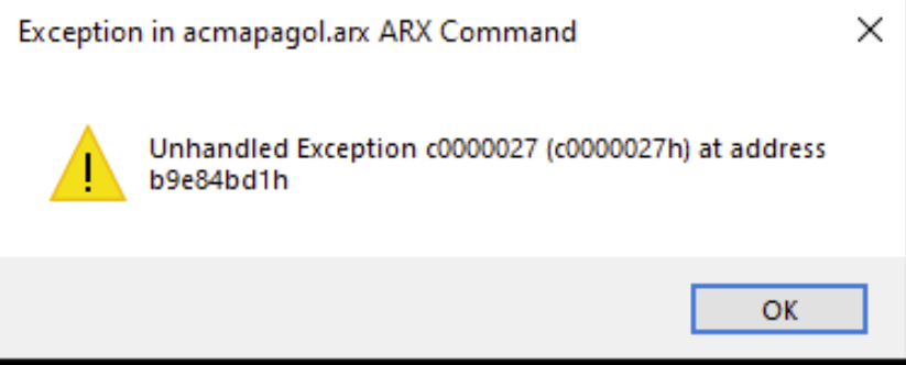 "Exception in acmapagol.arx ARX Command" when launching AutoCAD Map 3D ...