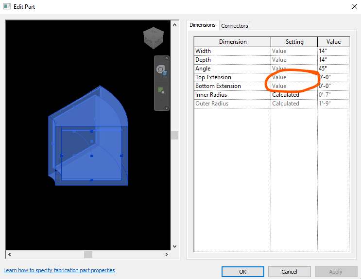 Fabrication Elbow fitting extension grip not showing in Revit
