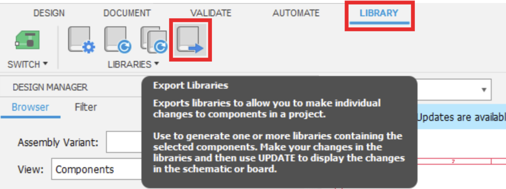 How to export the components used in an electronics design as a library in Fusion