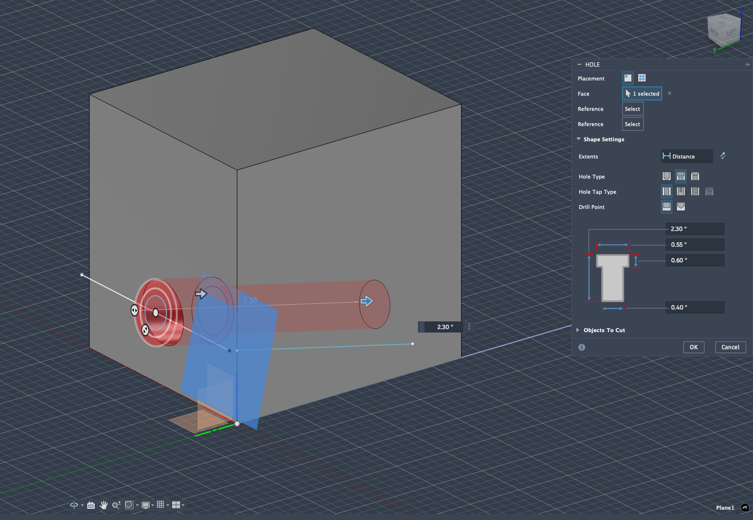 How to create an angled hole in Fusion.