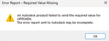 "Error Report - Required value missing" when Autodesk Product is installed in the system.