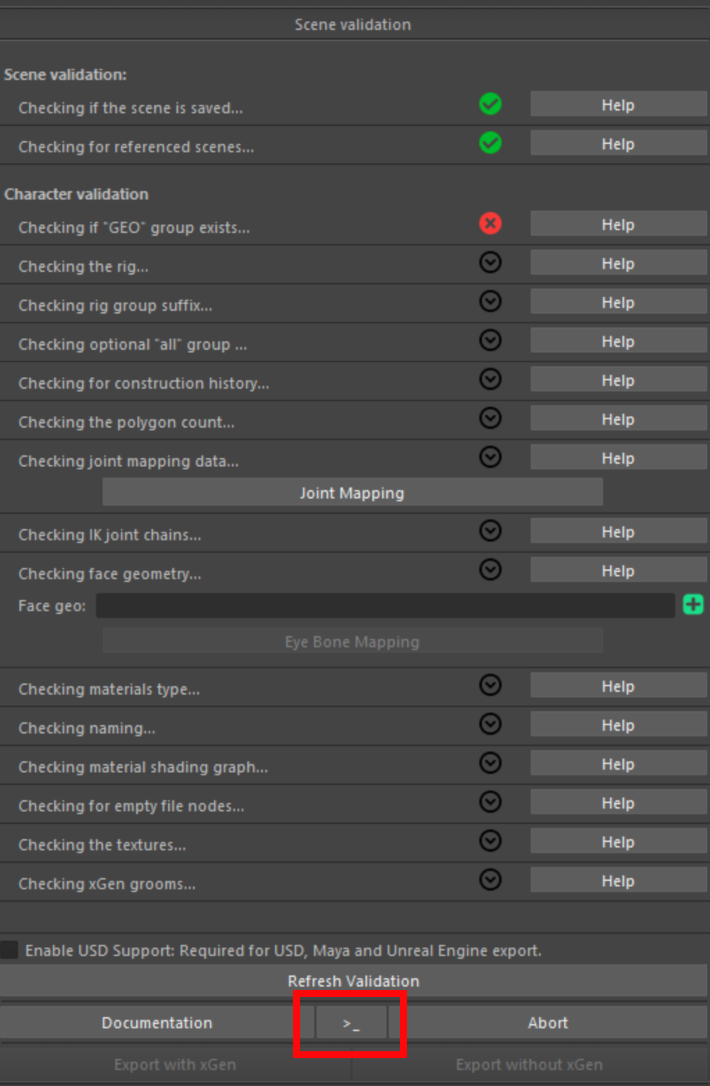 Error message regarding Face geometry during character validation in ...