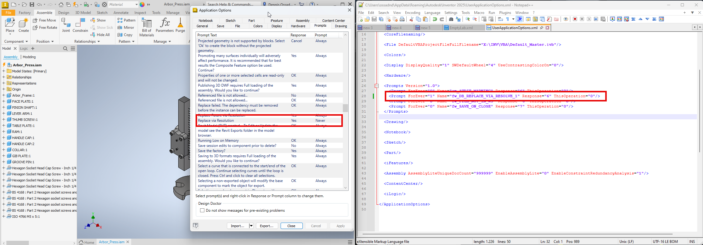 Inventor 中的“文件读取”对话框中不提供某些提示选项