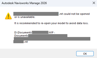 Unable to open RVT file in Navisworks downloaded from Autodesk Construction Cloud