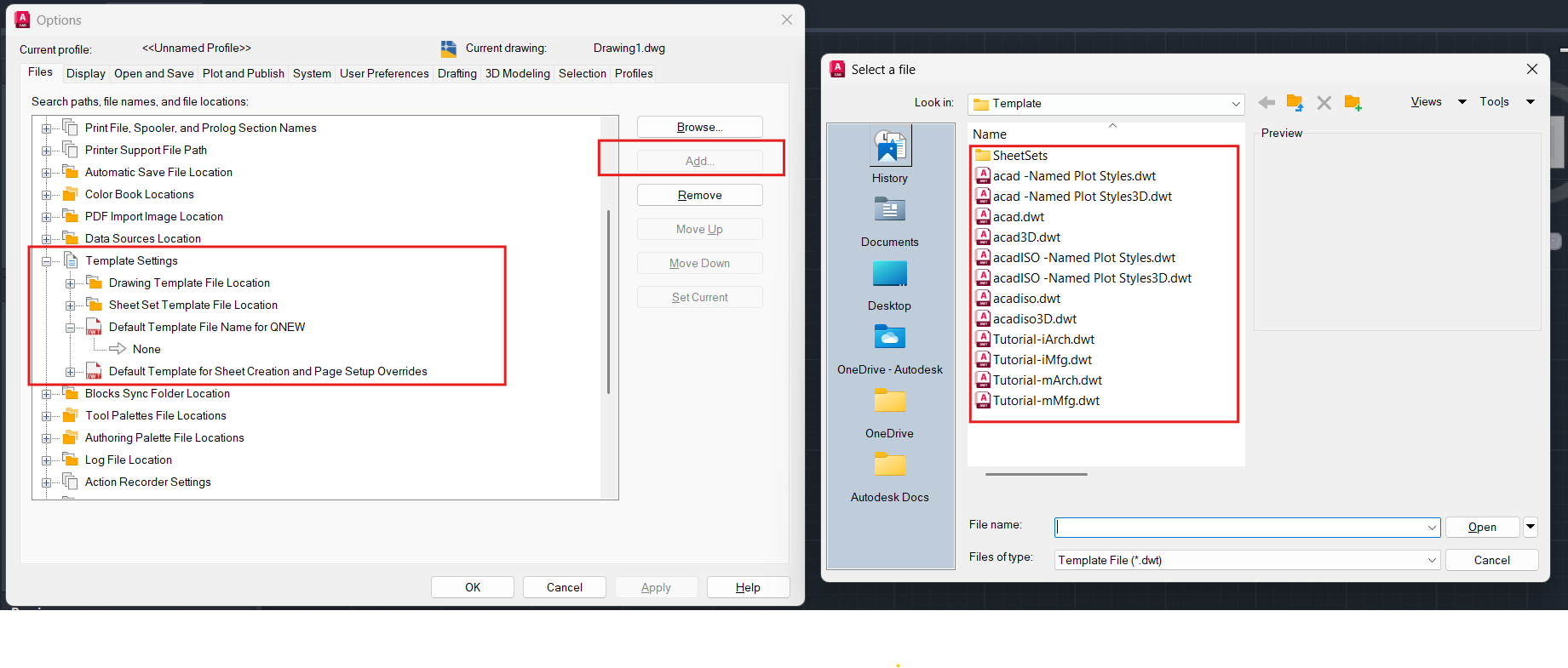 How to change the default template in AutoCAD