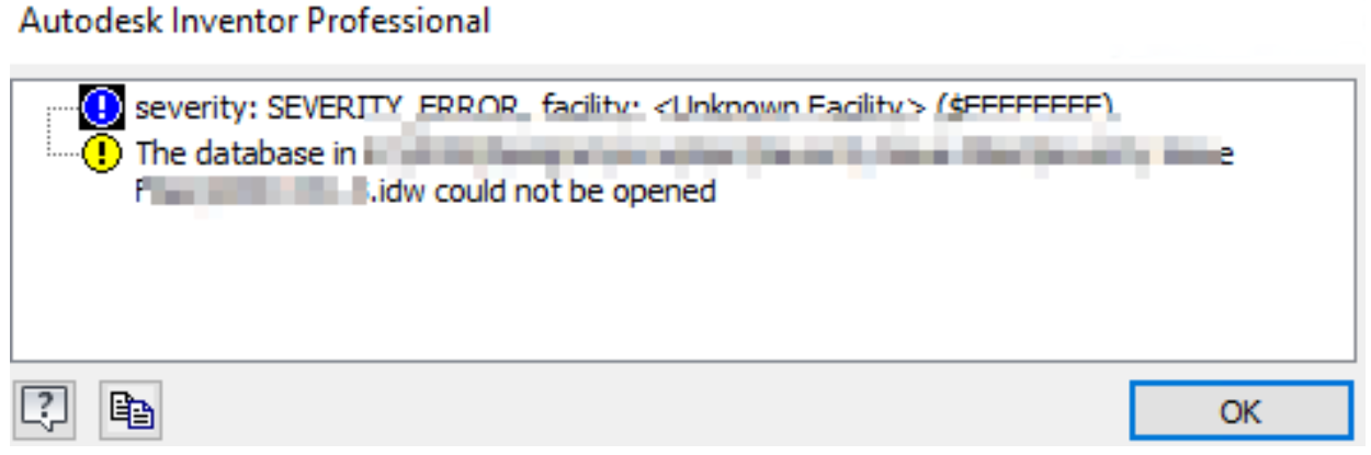 'SEVERITY_ERROR, facility: ($FFFFFFFF)' message after saving and updating Inventor files ...