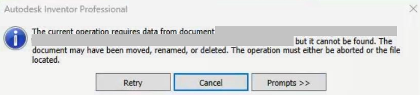 "Error loading segment" when opening files in Inventor