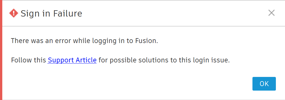 "There was an error while logging in to Fusion" when logging in to Fusion