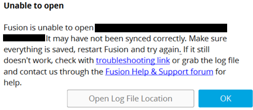 "Product Update Required" or "Update Fusion and try again" when opening a file in Fusion