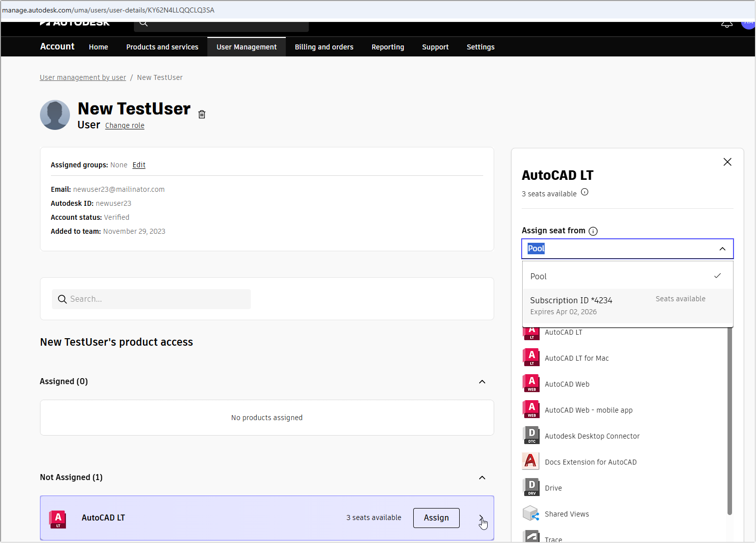 Autodesk user management: How to assign a license to a user