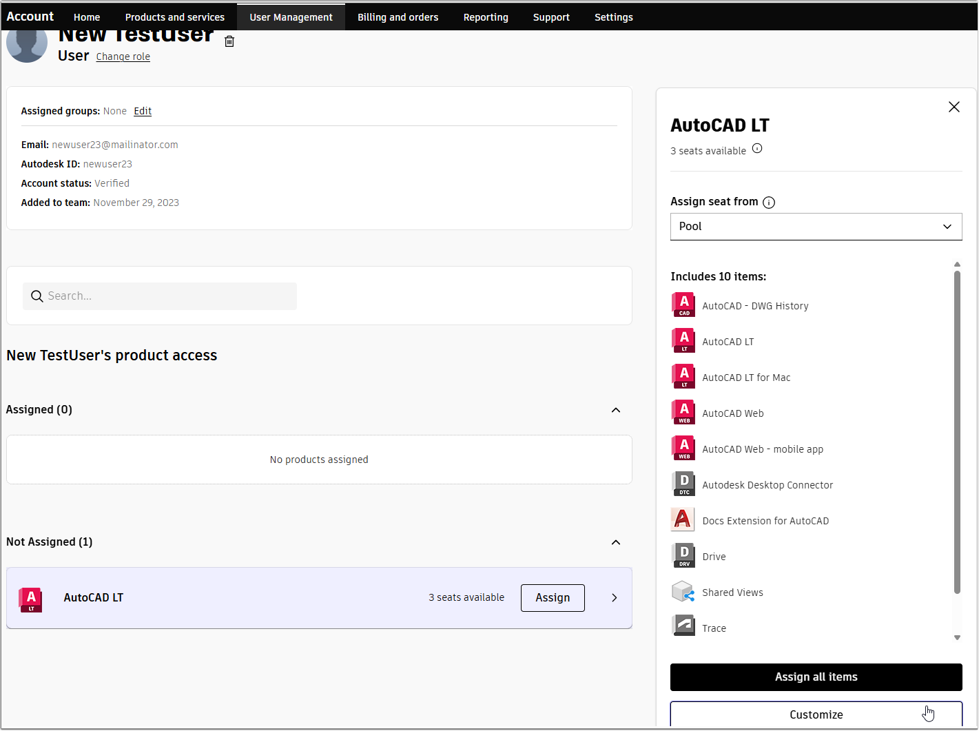 Autodesk user management: How to assign a license to a user