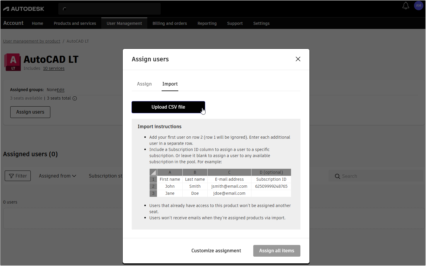 Autodesk user management: How to assign a license to a user
