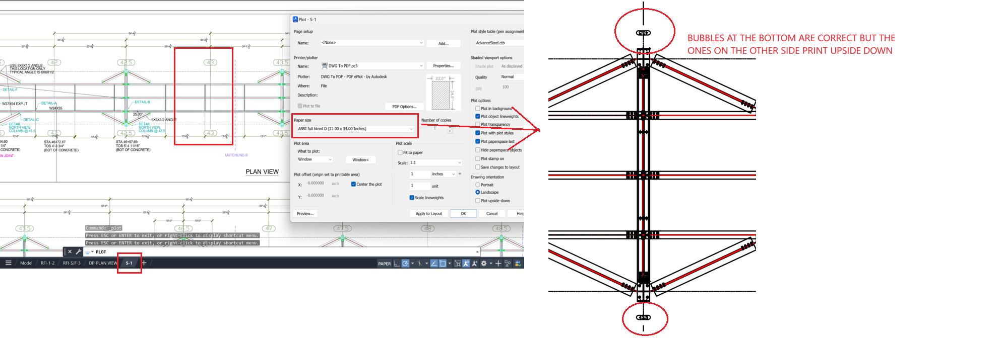 Grid bubble prints upside down in model layout when plotting in Advance ...