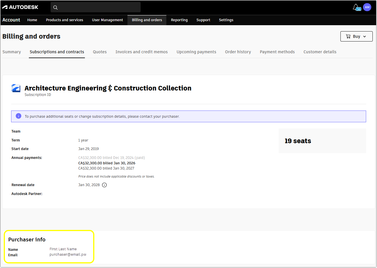 AutoCAD web application Help | How to renew a subscription | Autodesk