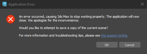 "An error has occurred and the application will now close" when ...