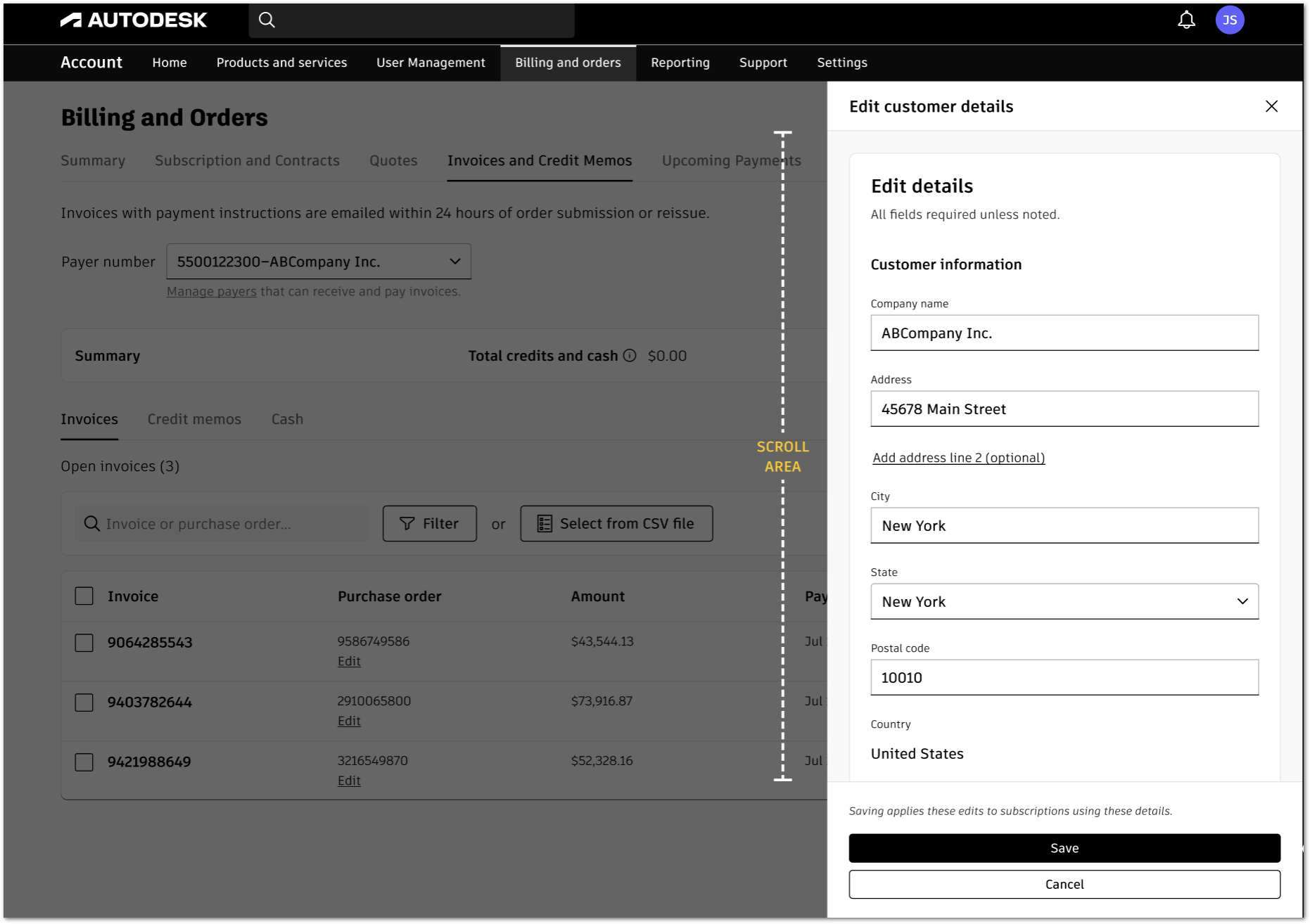 Update an open invoice in your Autodesk account
