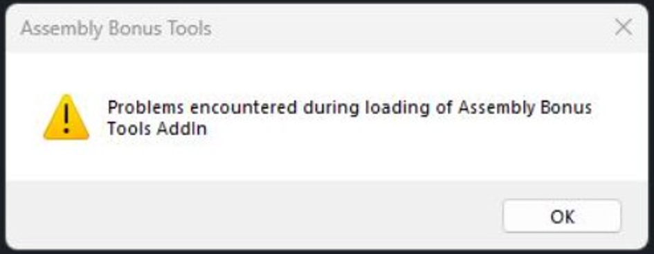 "Problems encountered during loading of Assembly Bonus Tools AddIn ...