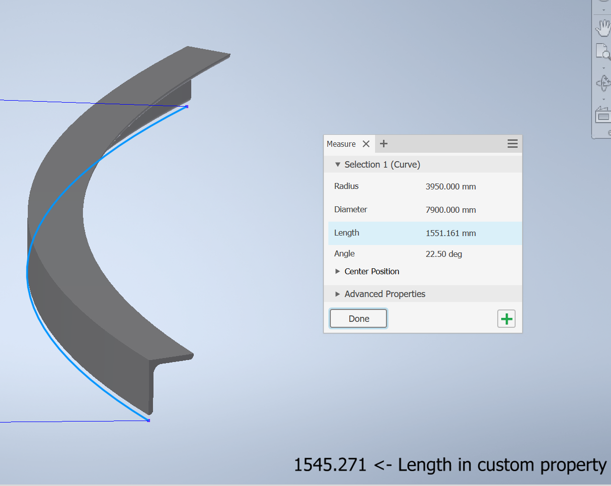 Incorrect length for curved frame member in Inventor