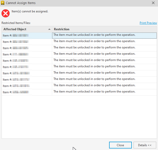 "The item must be unlocked in order to perform the operation." updating released Items linked ...