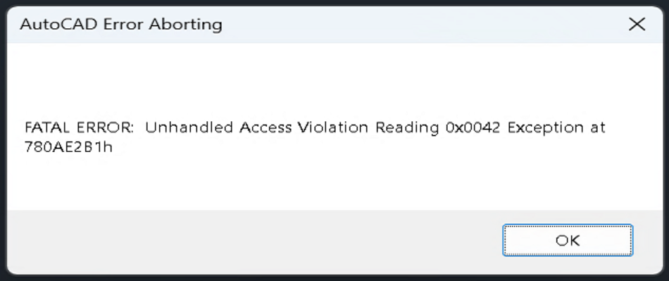 "FATAL ERROR: Unhandled Access Violation Reading..." when importing DGN file in AutoCAD Products