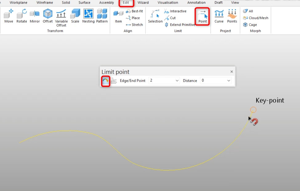 How to extend or reduce a curve in Powershape.