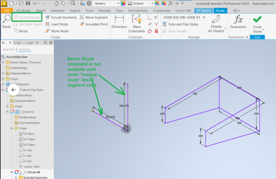 Pipe Route does not recognize sketch points and lines when manual Route was drawn first in Inventor