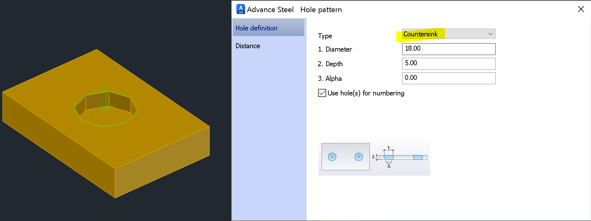 How to create stud bolt with tap hole in plate in Advance Steel