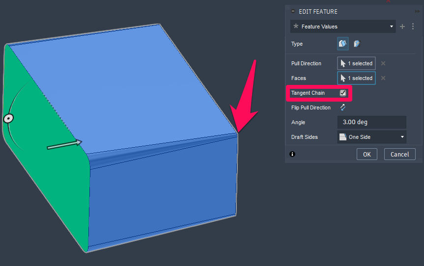 Fillets are growing or shrinking when Drafting faces in Fusion