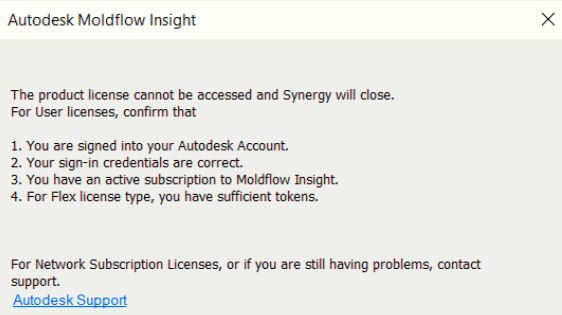 "The product license cannot be accessed and Synergy will close" when ...