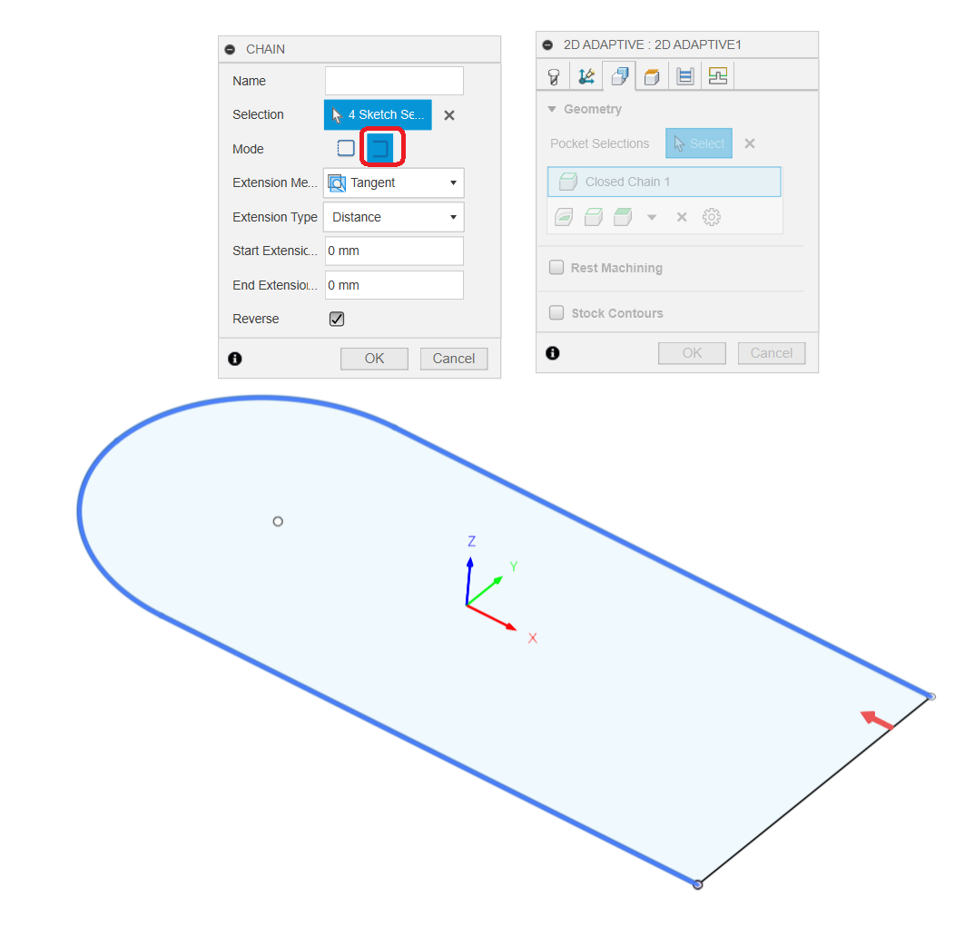 How to start 2D Adaptive toolpath from outside in Fusion