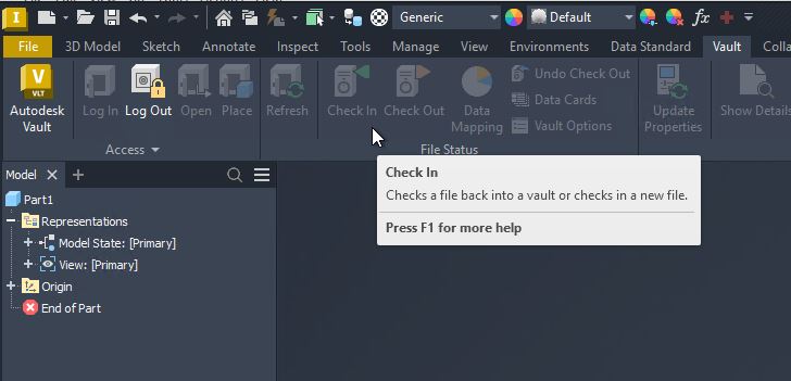 Vault: Grayed out or disabled buttons in the Inventor Vault Add-In ribbon