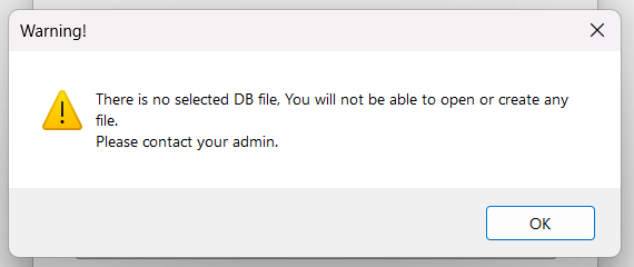 "There is no selected DB file" when opening a file in Revit