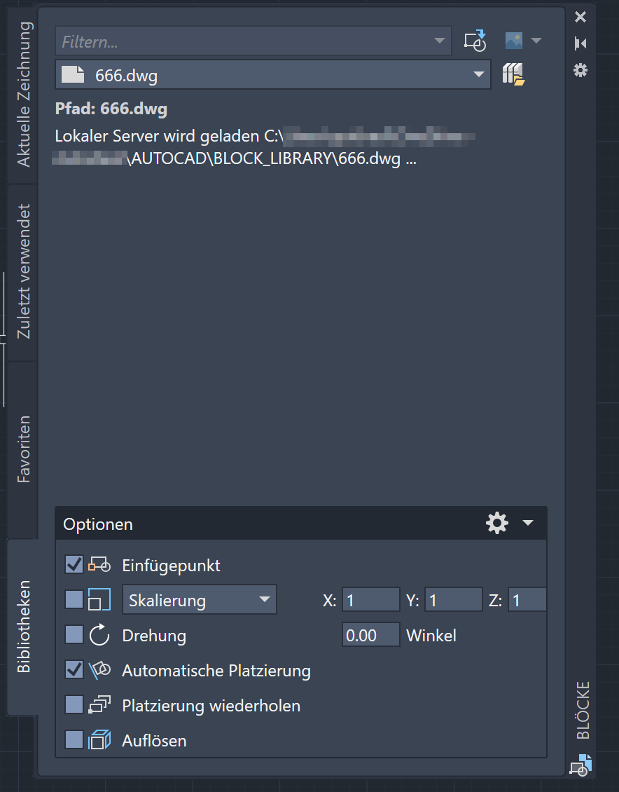 "Local server is loading..." while using the Block Library in AutoCAD Architecture German