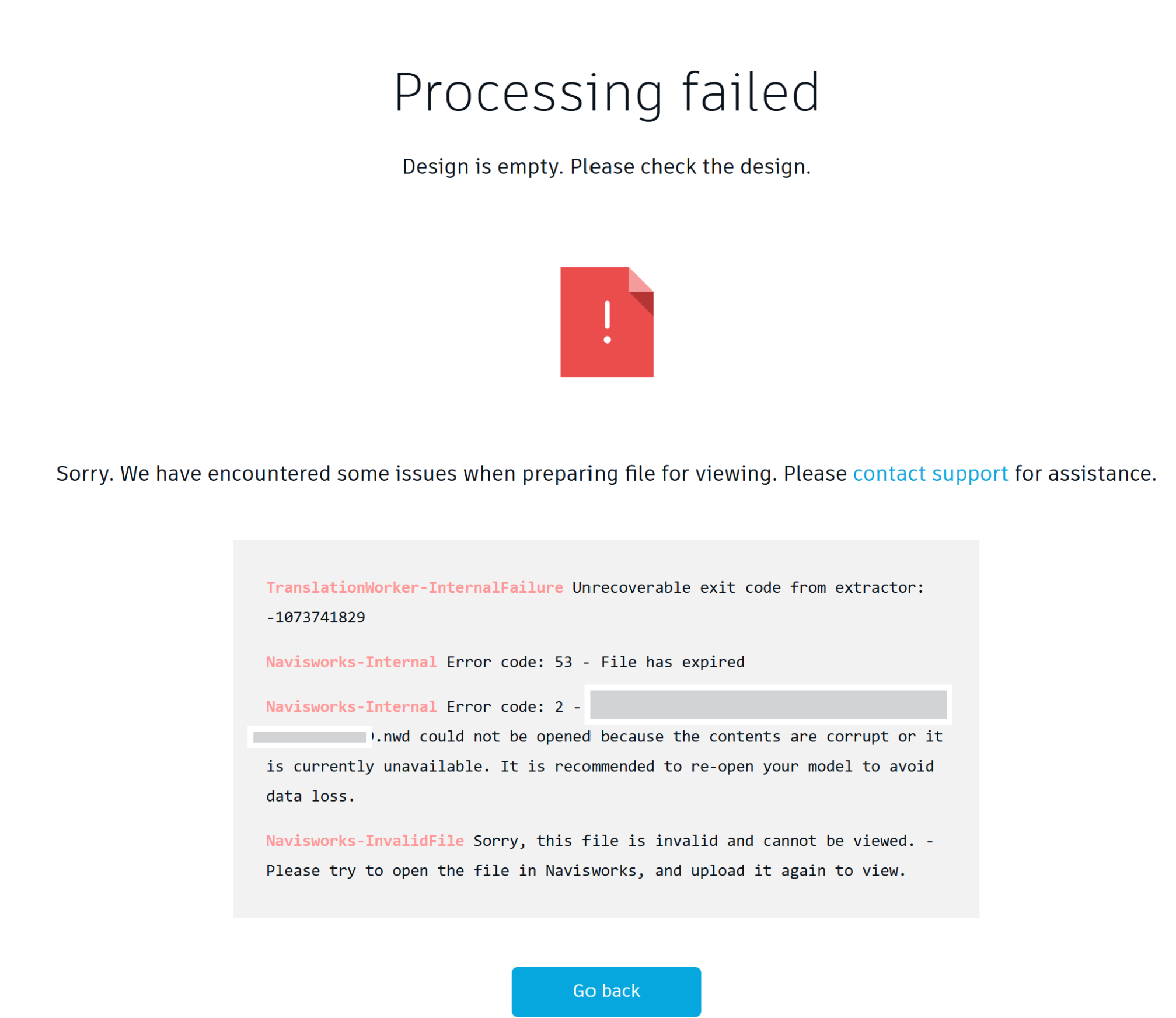 Navisworks (NWD) files cannot be displayed or show processing errors in cloud viewers